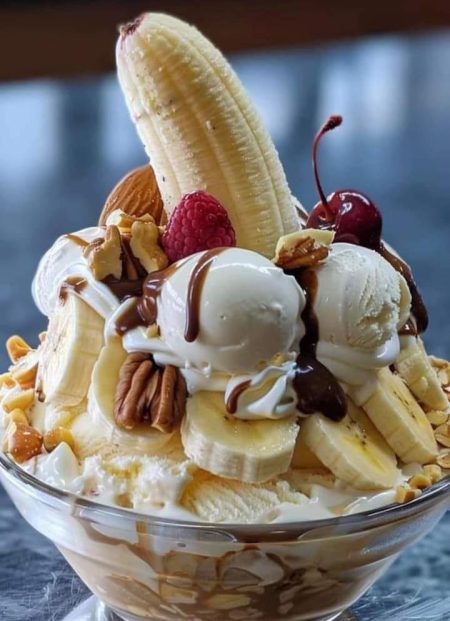 Ice Cream Sundae with Banana Split and Nuts Recipe. - FULL RECIPE