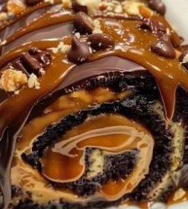 Gooey Chocolate Caramel Turtle Cake Roll - FULL RECIPE