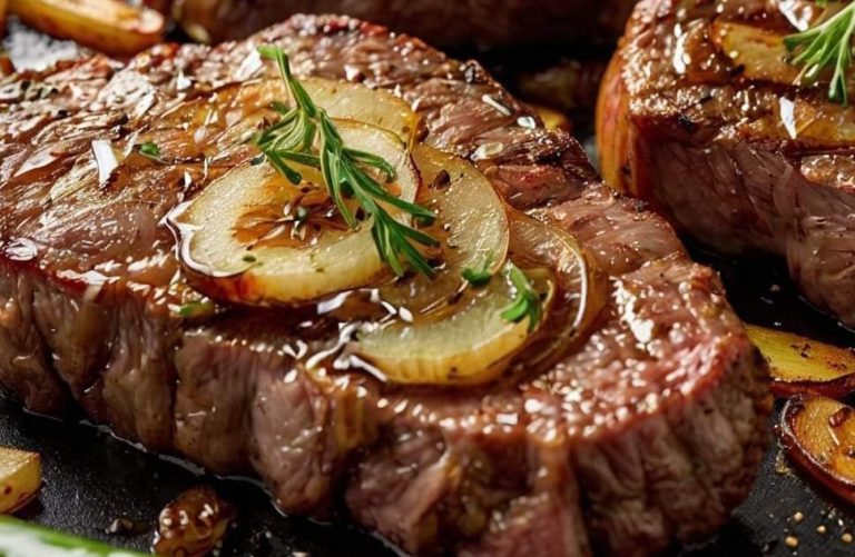 Ribeye Steak with French onions and French fries - FULL RECIPE