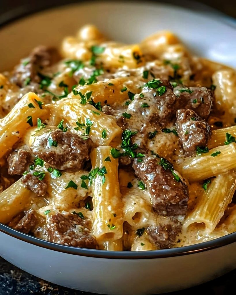 Creamy Parmesan Beef with Rigatoni Pasta - FULL RECIPE