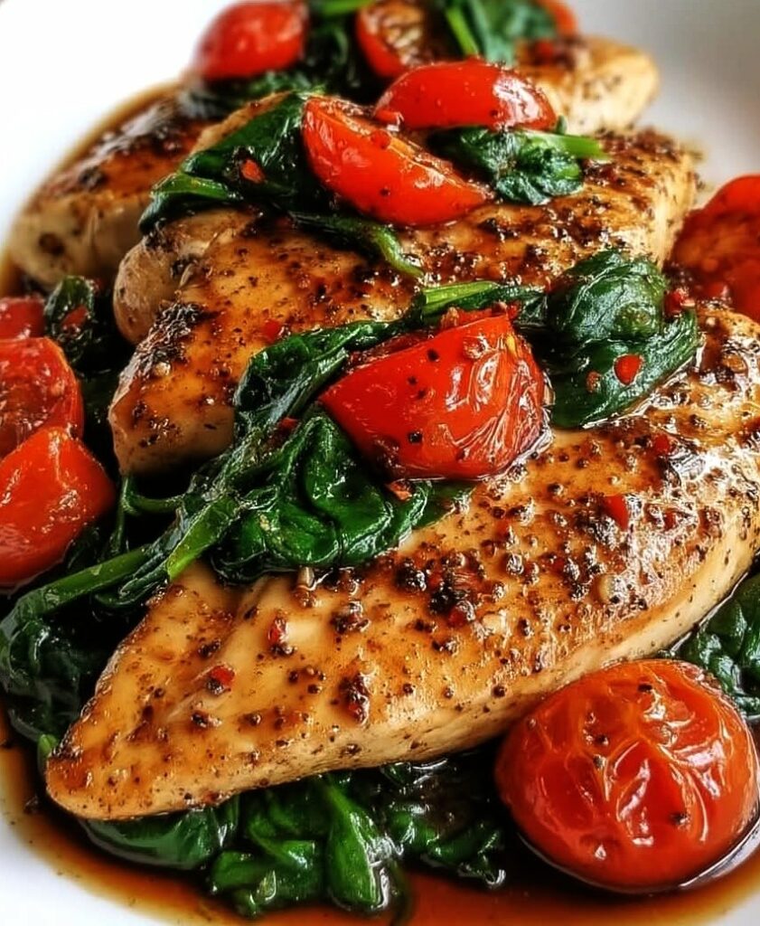Balsamic Chicken Breast with Spinach and Tomatoes - FULL RECIPE